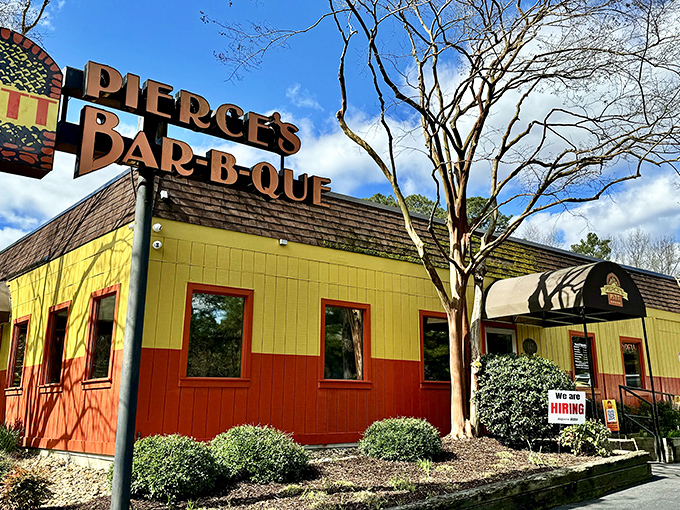 The sunshine-yellow exterior of Pierce's isn't subtle, but neither is their barbecue. It's like a barbecue lighthouse beckoning hungry travelers off I-64.