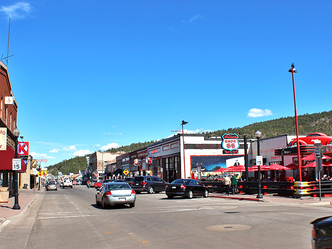 Route 66 perfection in living color! Williams' main drag offers that magical small-town vibe where history and modern comforts collide under Arizona's impossibly blue skies.