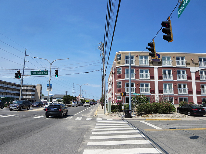 Dewey's colorful beach cottages create a patchwork quilt of coastal living, where every home tells a story of summer memories and salty breezes.