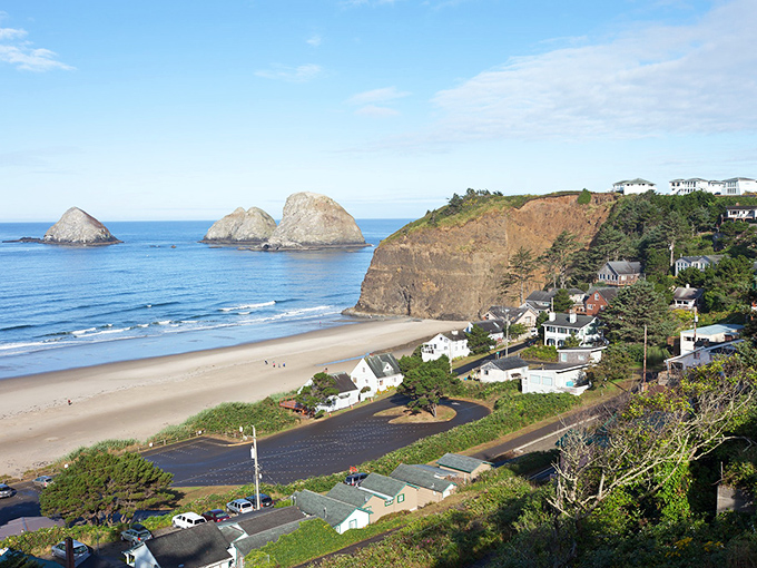 Three Arch Rocks standing like nature's monuments against the blue horizon. Mother Nature showing off her architectural portfolio with stunning results.