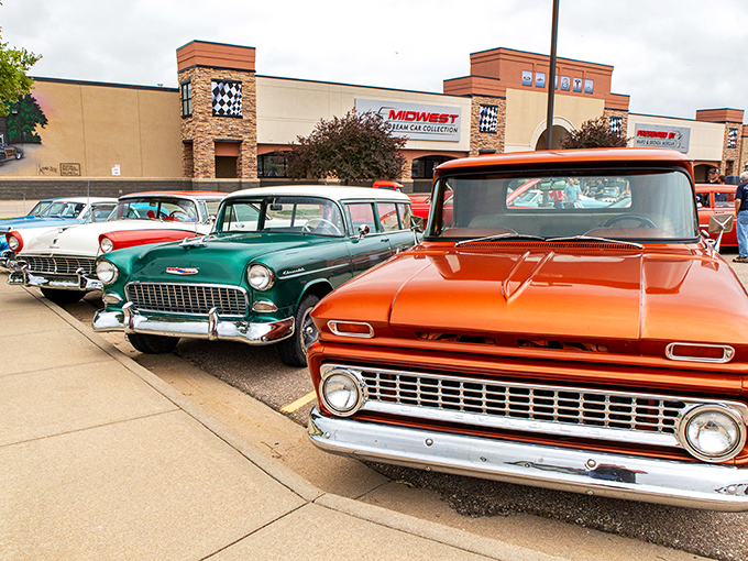 The Midwest Dream Car Collection's exterior promises automotive treasures inside, like finding a jewelry box filled with mechanical diamonds in the heart of Kansas.