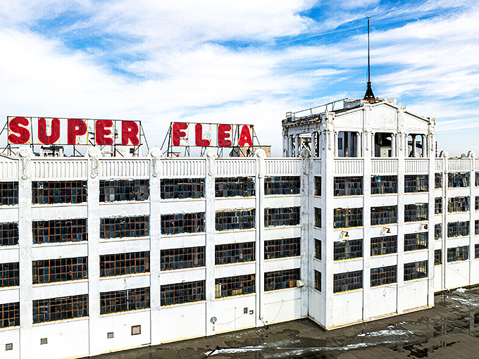 The imposing white fortress of Super Flea stands against a brilliant blue Missouri sky &ndash; a siren call to bargain hunters and collectors alike. 