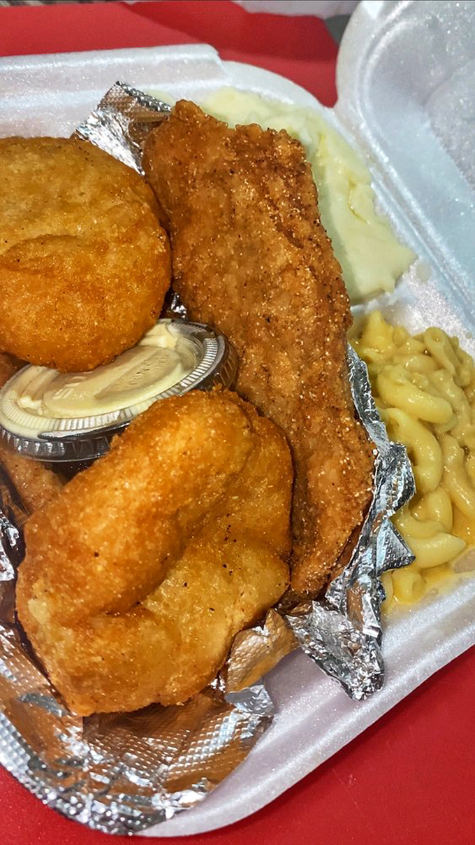 The kind of meal that makes you want to invent new adjectives&mdash;fried fish with cornbread and sides that redefine what lunch should be.