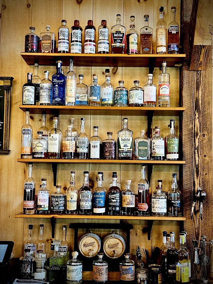 The whiskey wall&mdash;where Stampede elevates "liquid dessert" from suggestion to an art form worth contemplating after your meat meditation.