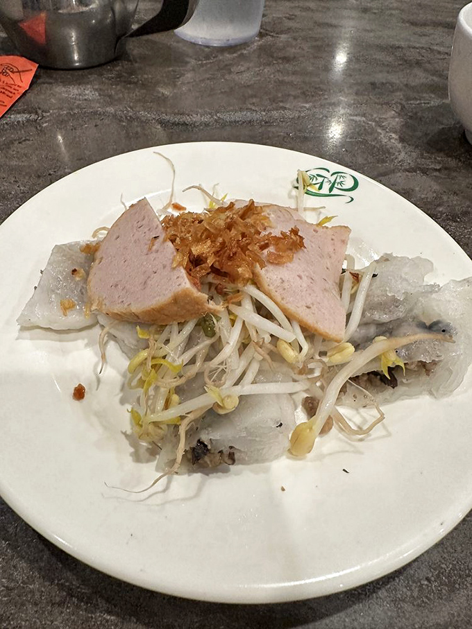 Delicate rice noodle rolls topped with bean sprouts and meat&mdash;like little edible pillowcases stuffed with flavor instead of feathers.