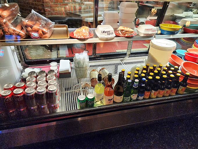 The drink case offers liquid companions for your pizza journey. From craft beer to classic sodas, hydration options for every preference.