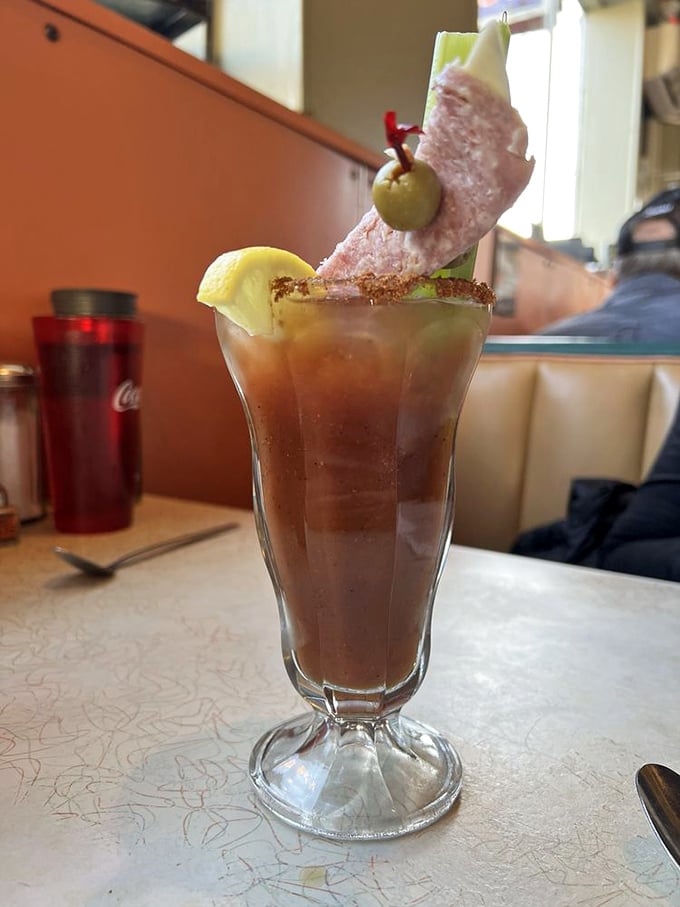 That Bloody Mary isn't just garnished&mdash;it's wearing accessories. The olive and celery are just along for the spectacular ride.