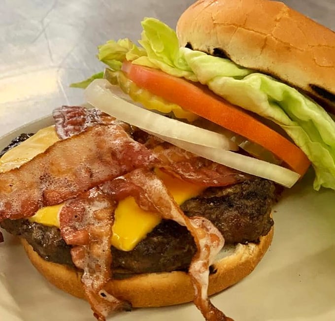 The bacon cheeseburger doesn't whisper, it announces: "I am comfort food incarnate, and I regret nothing."