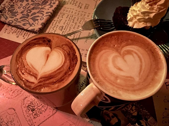 Heart-shaped latte art that says, "Yes, we take coffee seriously, but we're not above making you smile while you drink it."