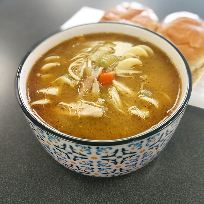 Chicken soup that looks like someone's grandmother made it with love and possibly magic. The ultimate comfort when Winston-Salem weather turns chilly.