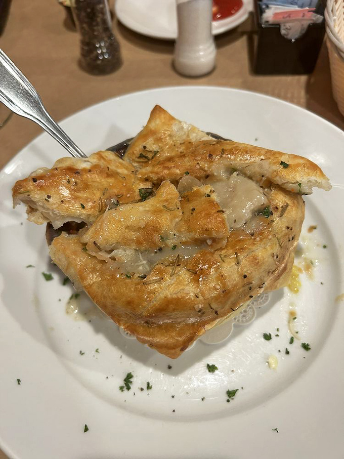 A chicken pot pie with a golden dome so perfect it could be the state capitol of Comfort Food County.