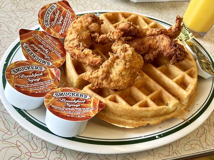Chicken and waffles: the breakfast equivalent of wearing a tuxedo with sneakers. Formal enough for Sunday, casual enough for Wednesday.