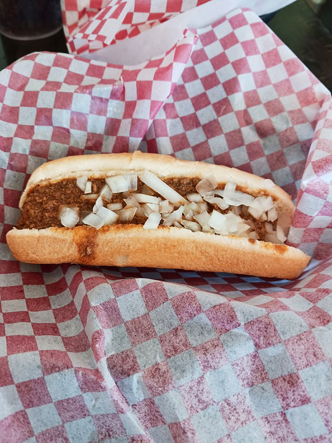 The star of the show in its red-and-white checkered spotlight. G&A's Coney dog is the reason people drive across county lines on their lunch breaks.