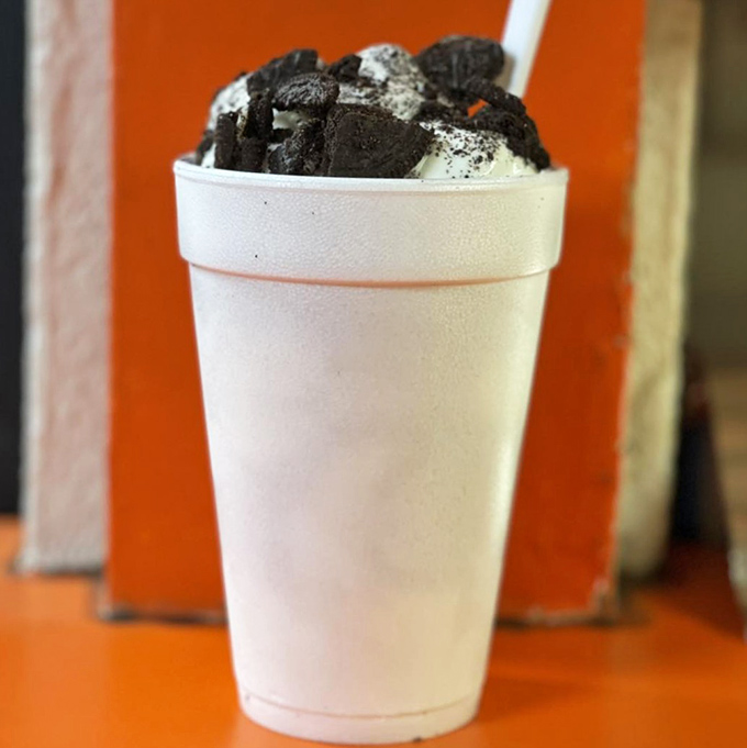 This isn't just a cookies and cream shake—it's dessert with drinking privileges. The kind of treat that makes adults remember why being a kid was so great.