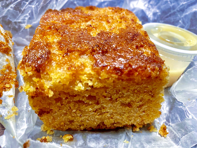 Cornbread with the perfect golden crust—not too sweet, not too savory. The Switzerland of side dishes, but with more butter.