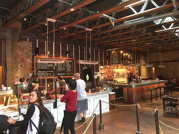 Where meat dreams come true: the ordering counter. Like Willy Wonka's factory, but for grown-ups who prefer protein to chocolate.