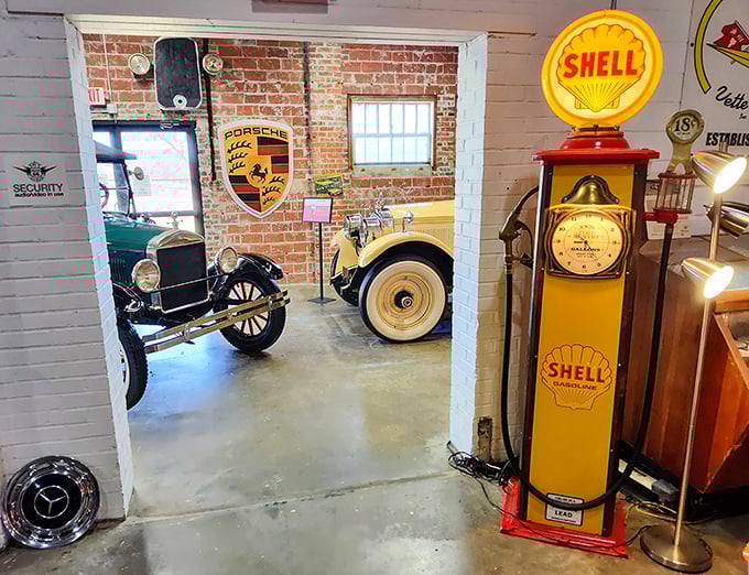 Vintage gas pumps and neon signs create the perfect backdrop for these automotive time machines, transporting visitors to Route 66's golden era.