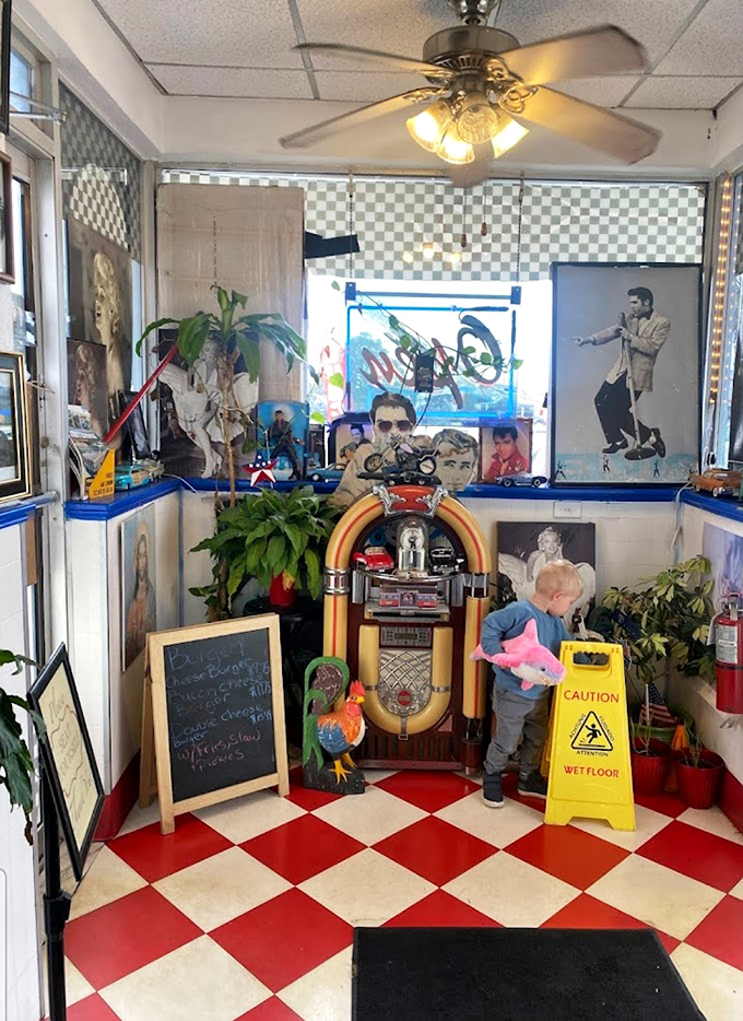 The jukebox corner&mdash;where grandparents explain to bewildered children how music used to require quarters. Elvis and Marilyn still reign supreme in this pocket of preserved Americana.
