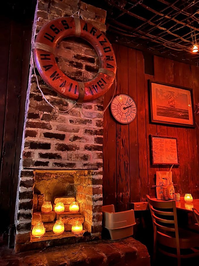 Maritime meets mealtime with salvaged life preservers and candlelit nooks creating the perfect backdrop for burger bliss.