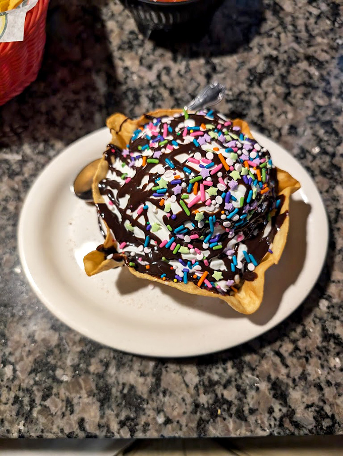 Fried ice cream wearing a party hat of sprinkles. Dessert that manages to be simultaneously hot, cold, crunchy, and creamy&mdash;a textural masterpiece.