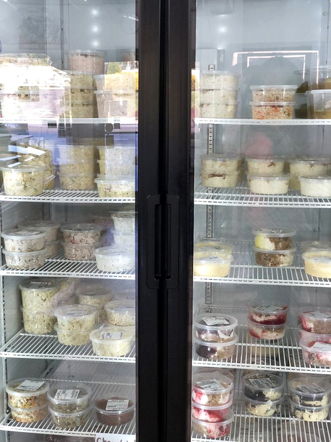 The refrigerated case holds containers of homemade salads and sides&mdash;proof that Malin's understands a sandwich is just the beginning of a proper meal.