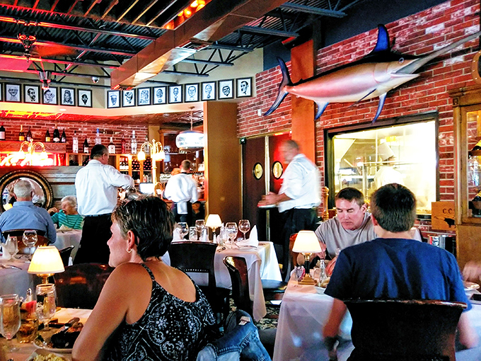 Where serious meals and good company meet, with mounted marlin watching approvingly over Columbia's finest meat-centric gatherings.