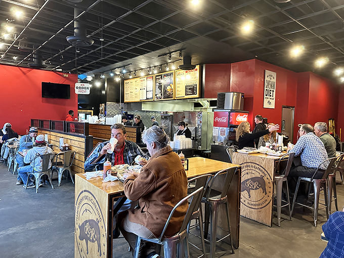 Diners locked in the universal "good barbecue trance." That meditative state when conversation pauses and only the occasional appreciative nod communicates.