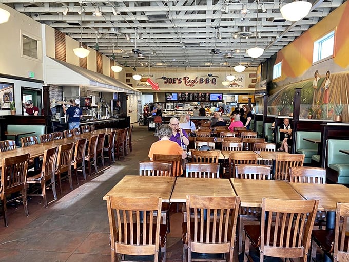 Every table tells a story at Joe's, where strangers become temporary family united by the universal language of great barbecue.
