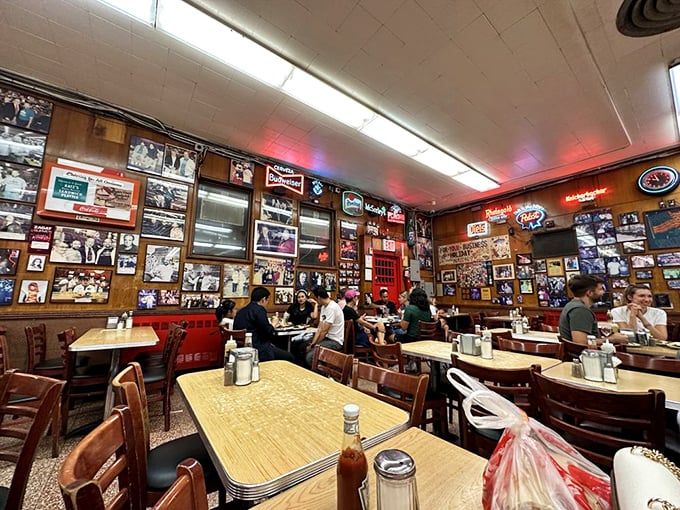 The dining room where countless food epiphanies have occurred. Those wood-grain tables have witnessed more declarations of love for sandwiches than most wedding venues.