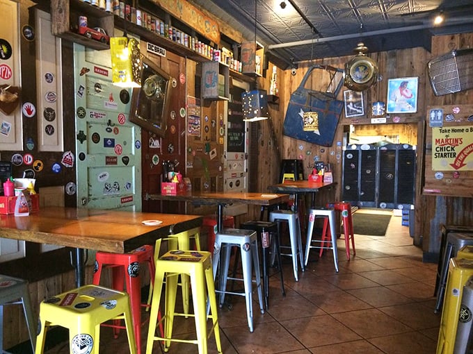 The colorful stools invite you to pull up, settle in, and prepare for a meal that makes fancy white tablecloths seem utterly pointless.