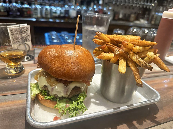 A classic burger and fries elevated to art form. Those hand-cut fries look like they've been to finishing school.