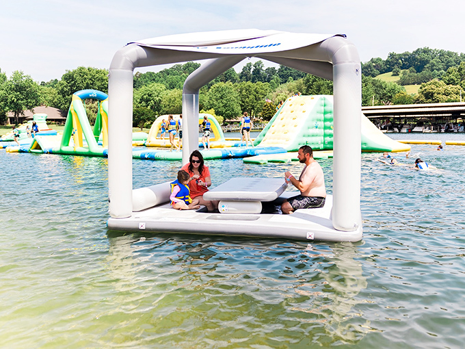 The floating relaxation pods prove that whoever designed this park understood that parents need recovery time between feats of aquatic bravery.