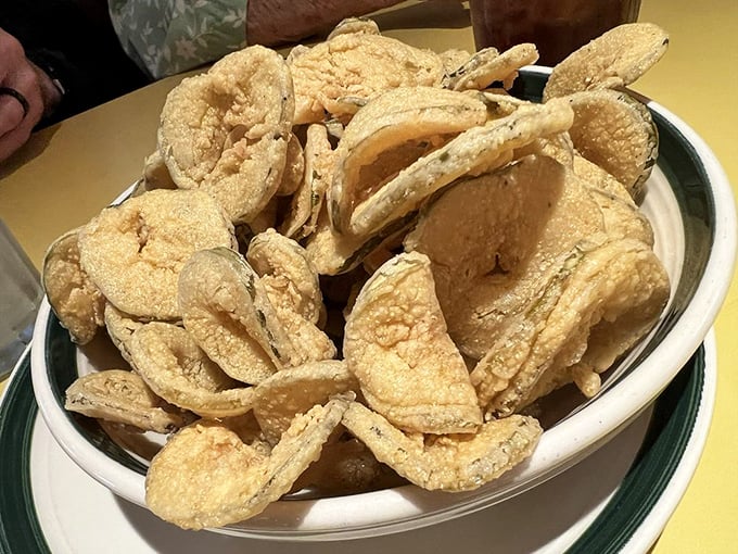 Fried pickle chips: The snack that makes you wonder why we ever bothered frying anything else. Tangy, crunchy Southern perfection.