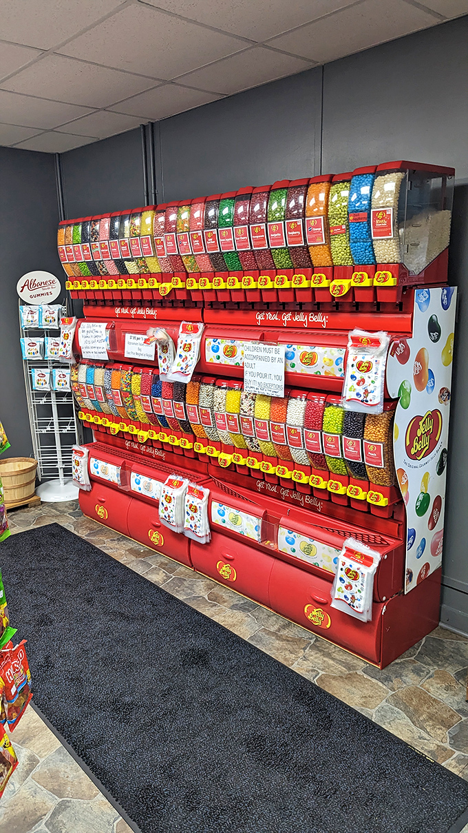 A rainbow you can actually taste! This Jelly Belly wall presents a spectrum of flavors that would make Willy Wonka slow-clap in approval.