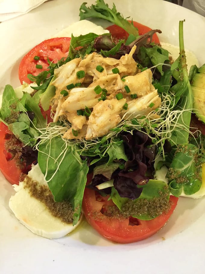 This isn't just any salad &ndash; it's vegetables that have won life's lottery by being topped with jumbo lump crab in a setting worthy of such luxury.