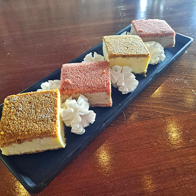 Dessert squares lined up like colorful soldiers, standing at attention before their delicious deployment to your table.
