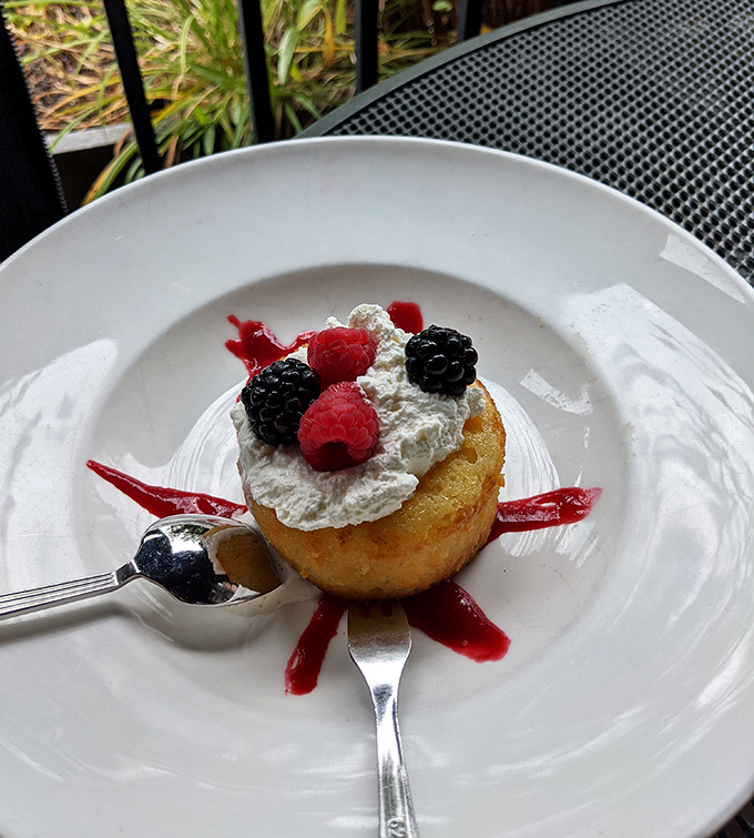 A dessert that understands the importance of balance&mdash;light cake, fresh berries, and just enough sweetness to make you forget you came for seafood.