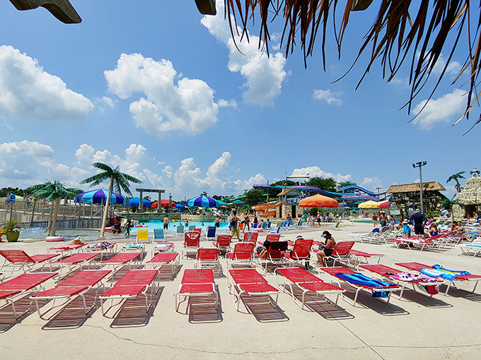 The perfect summer basecamp &ndash; rows of loungers await weary water warriors needing a moment to recharge before the next aquatic adventure.