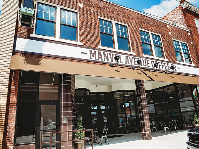 Manvel Avenue Coffee Co. brings urban coffee culture to small-town Oklahoma, where brick walls and large windows create the perfect people-watching perch.