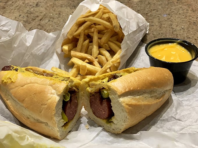 The Maxwell Polish: where sausage meets mustard, grilled onions, and sport peppers in perfect harmony. A Chicago street food legend living its best Florida life.