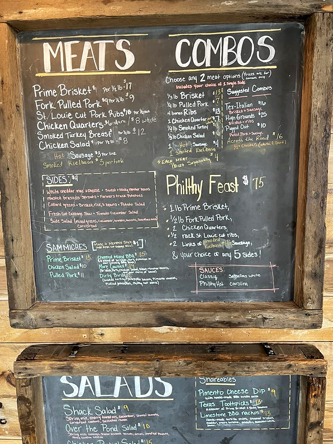 The chalkboard menu&mdash;barbecue's version of sacred text&mdash;where dreams are made and diets go to die gloriously.