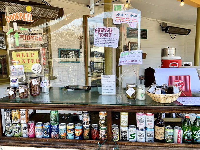 The counter where dreams come true, handwritten specials tempt you, and local beverages stand at attention like delicious soldiers.