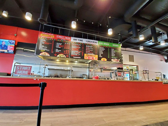 The ordering counter: where dreams begin and hunger ends. Simple, efficient, and promising a direct path to satisfaction.