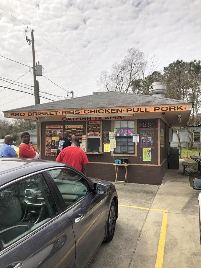 The exterior view that has launched a thousand detours. Cars in the parking lot are like breadcrumbs leading hungry travelers home.