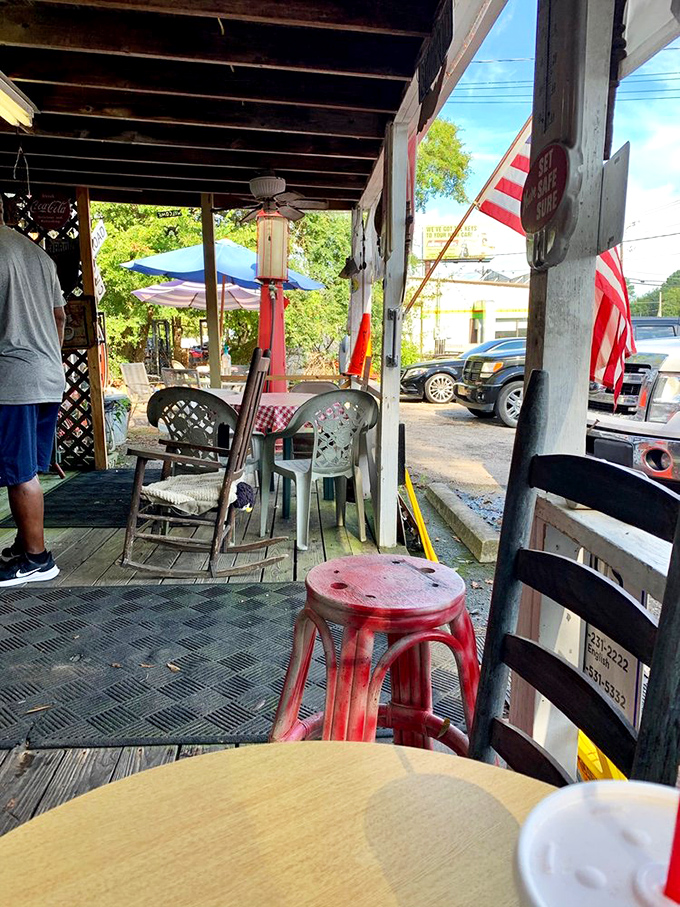 The porch seating isn't fancy, but neither was Grandma's - and her place had the best food in town too.