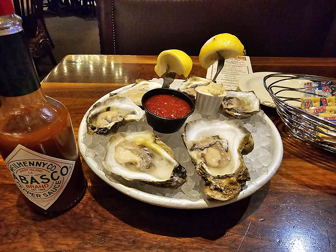 These oysters aren't just served &ndash; they're presented on ice like the jewels they are, waiting for a squeeze of lemon and a moment of appreciation.