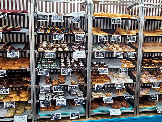 The display case at Jupiter Donuts isn't just storage&mdash;it's a museum of edible art where every piece deserves your full attention.