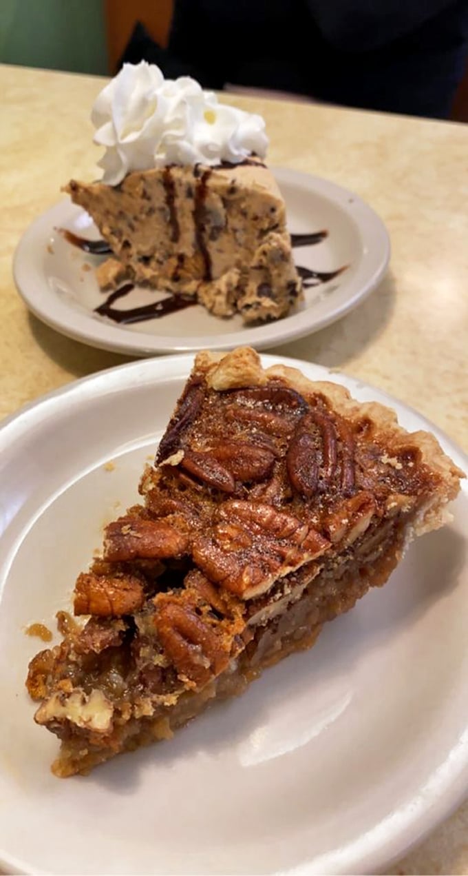 Pie philosophy 101: When in doubt, order both. The pecan for your southern soul, the Reese's for your inner child.