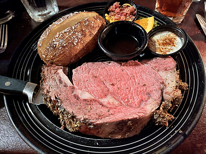 This prime rib doesn't need a passport to transport you to your happy place. The au jus is practically liquid gold.