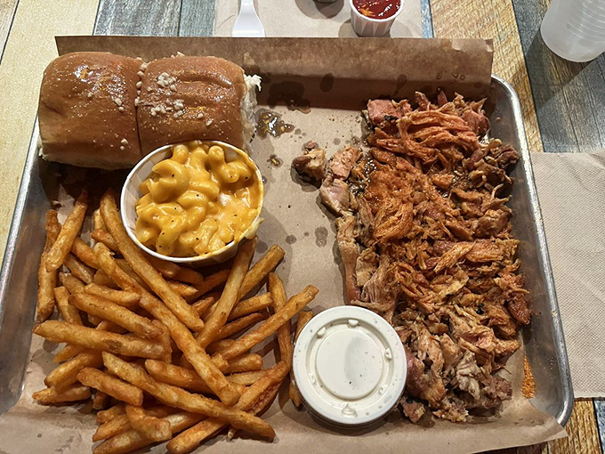 This pulled chicken platter makes a compelling argument that poultry deserves the same smoky respect traditionally reserved for pork and beef.